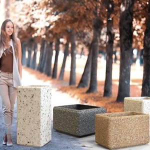 Concrete trash can FB004 KUBA H with pebble decoration | Factory Sale